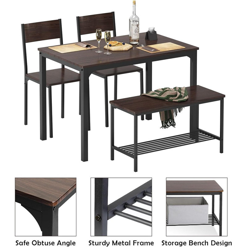 17 Stories Dining Table Set For Kitchen Table Set With Chairs And Bench, 4 Piece Dining Room ...